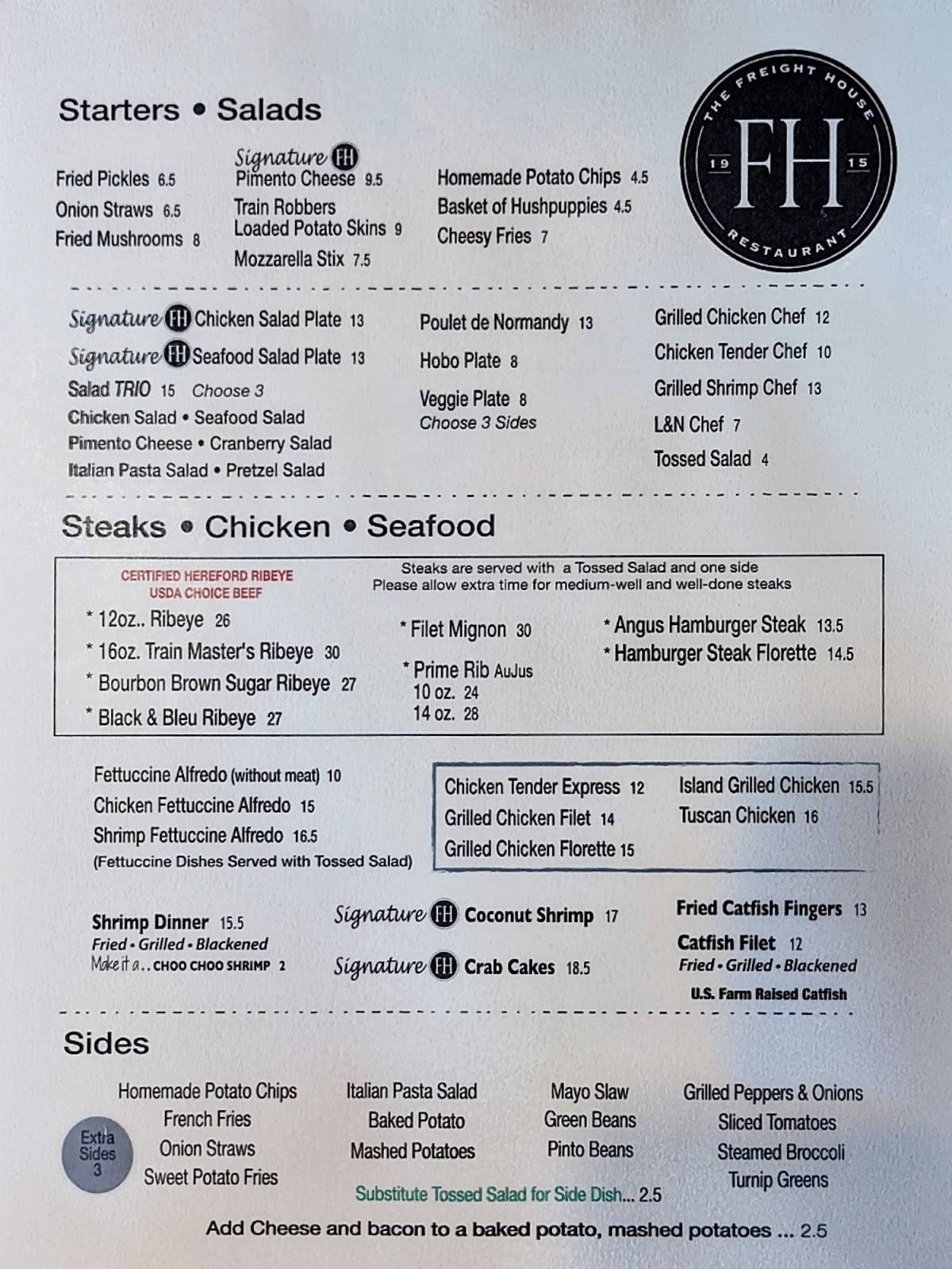 Menu at Freight House Restaurant, Hartselle