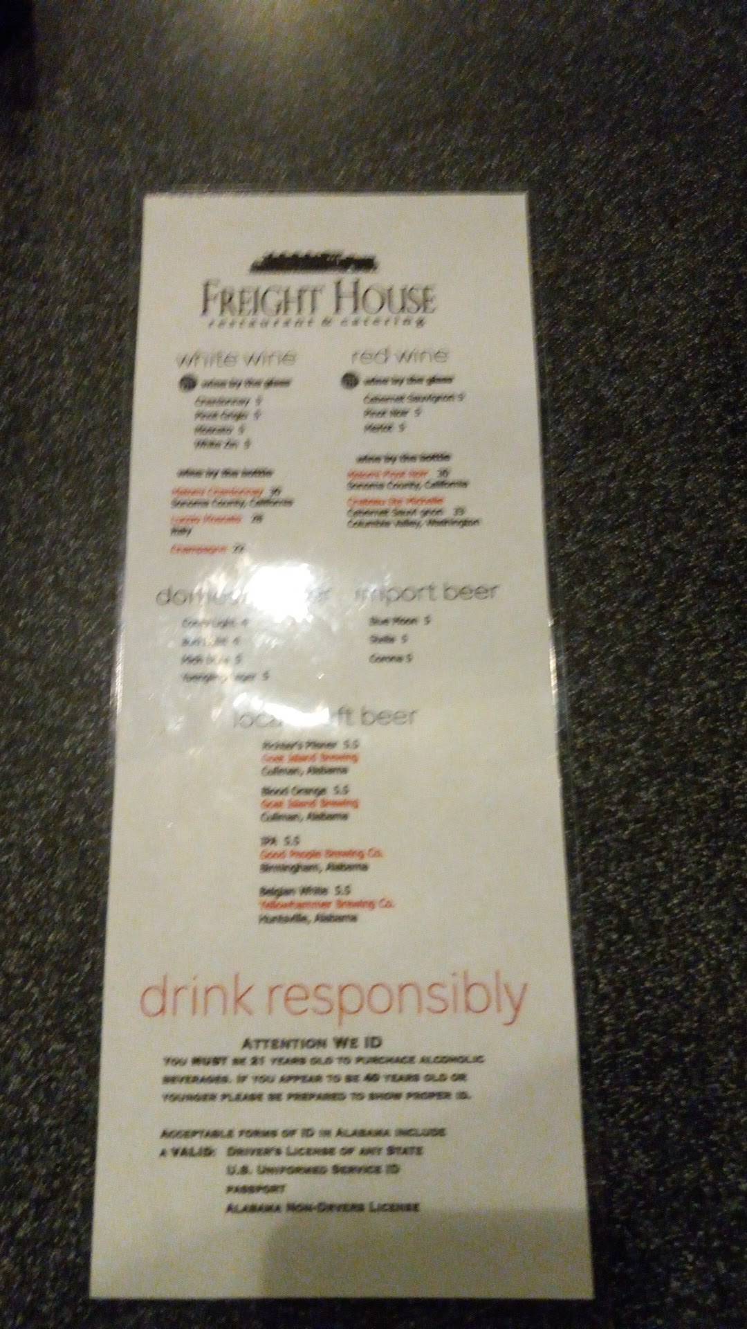 Menu at Freight House Restaurant, Hartselle