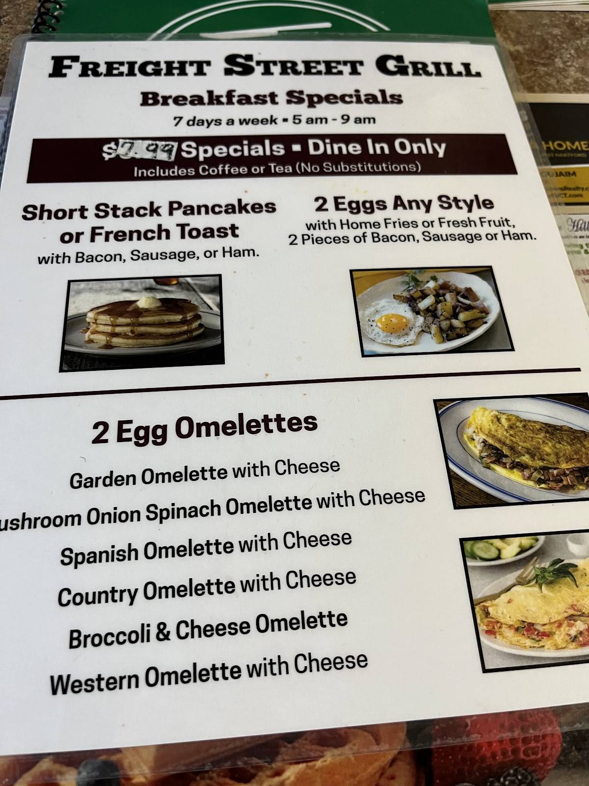 Menu at Freight Street Grill restaurant, Waterbury