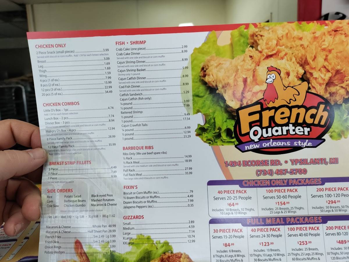 Menu at French Quarter restaurant, Ypsilanti