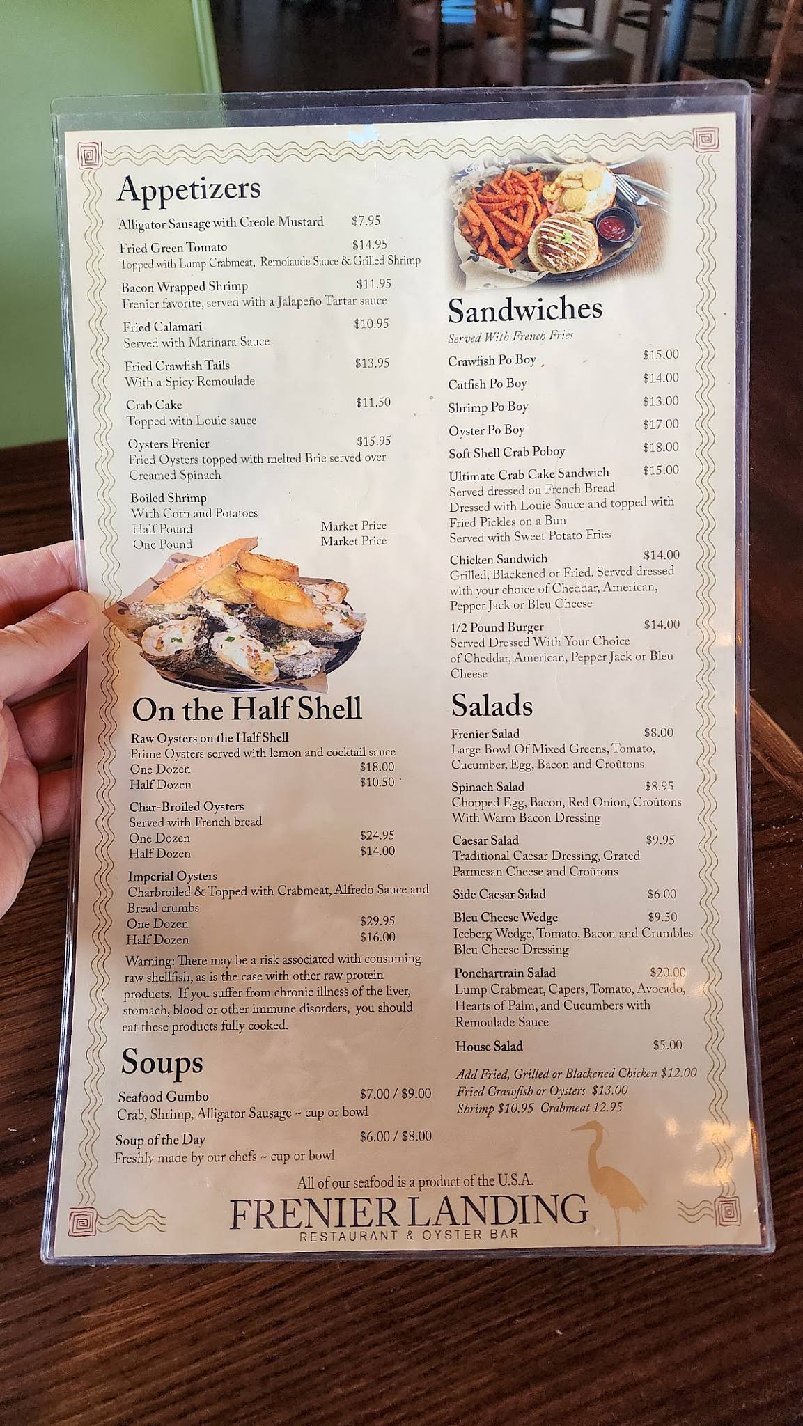 Menu at Frenier Landing Restaurant and Oyster Bar, LaPlace, 113 Dottie Ln