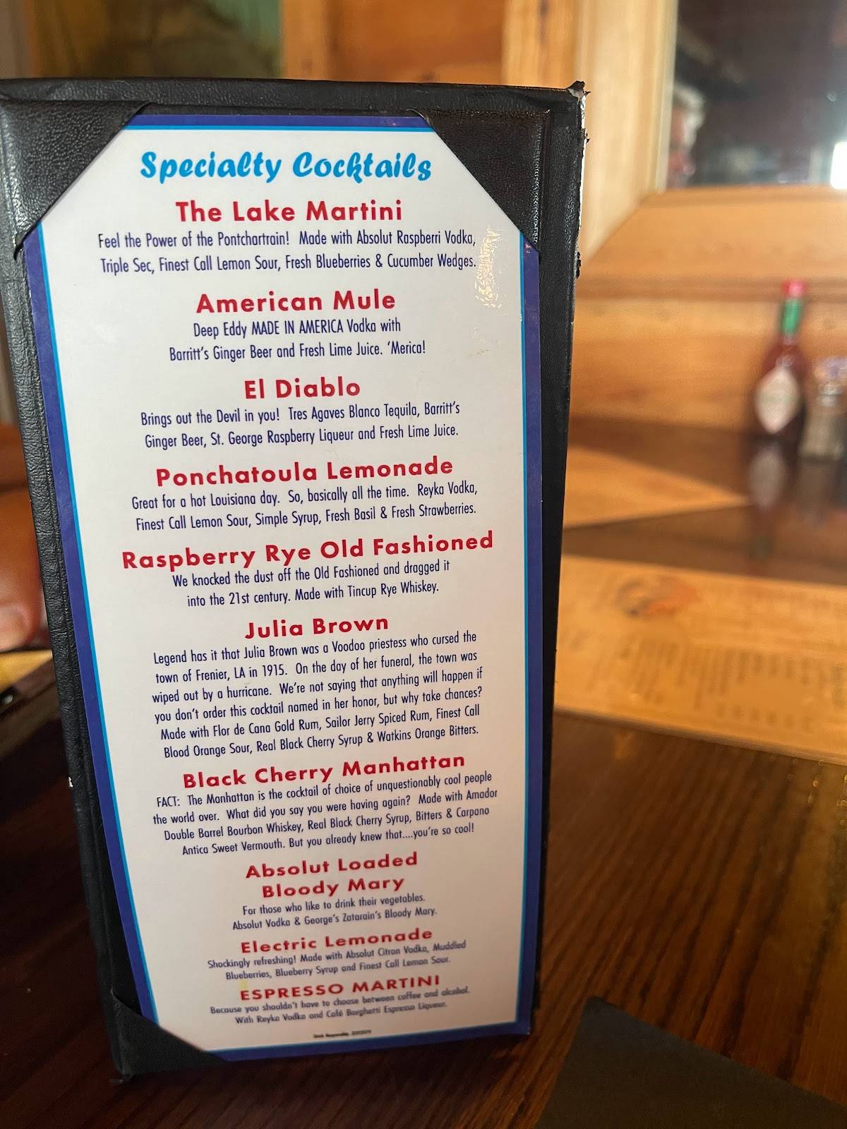 Menu at Frenier Landing Restaurant and Oyster Bar, LaPlace, 113 Dottie Ln