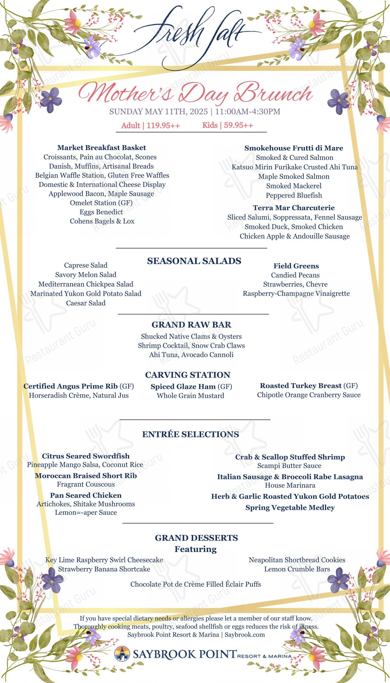 Menu at Fresh Salt restaurant, Old Saybrook
