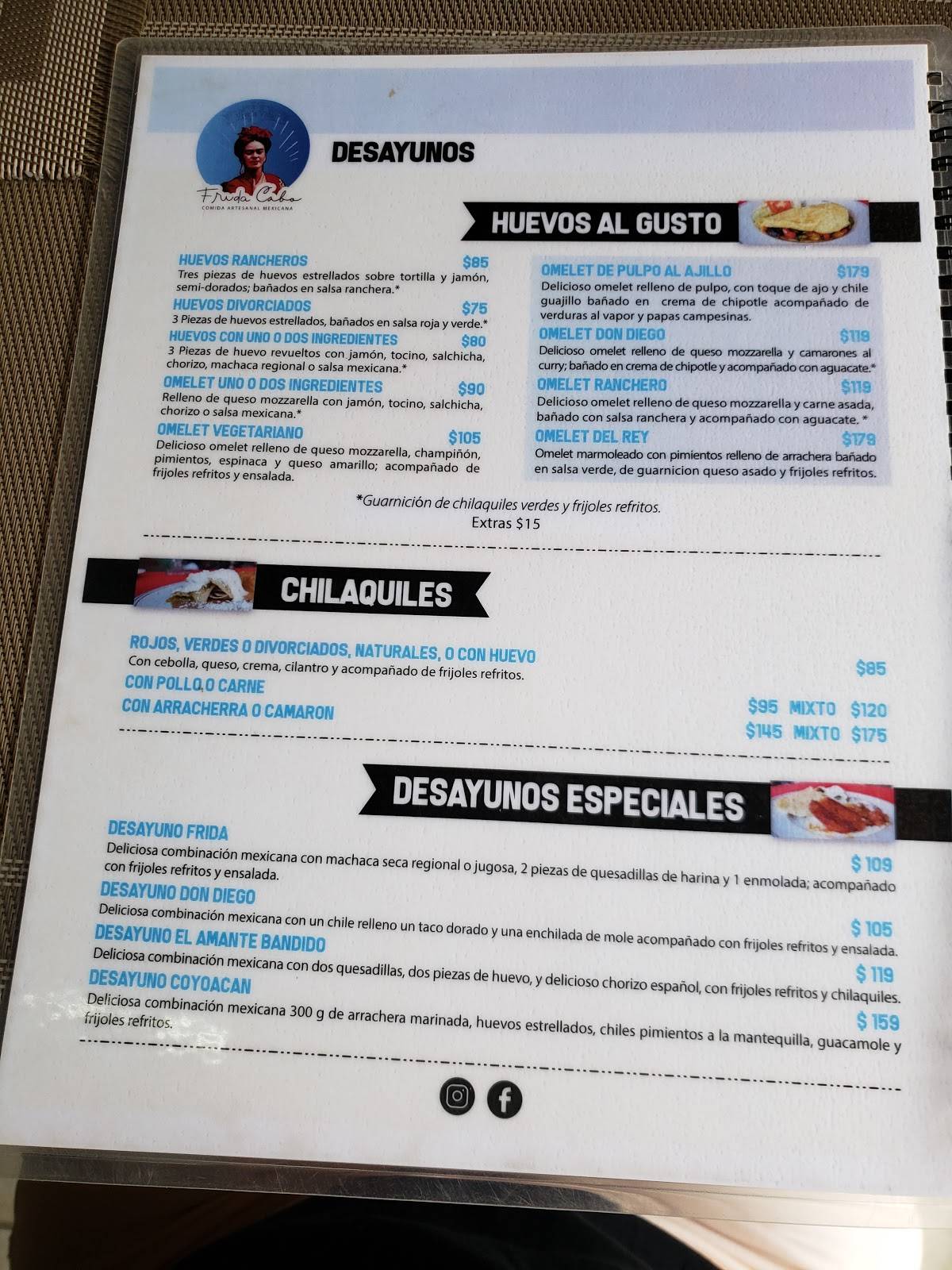 Carta de Frida Cabo Restaurante, San José del Cabo