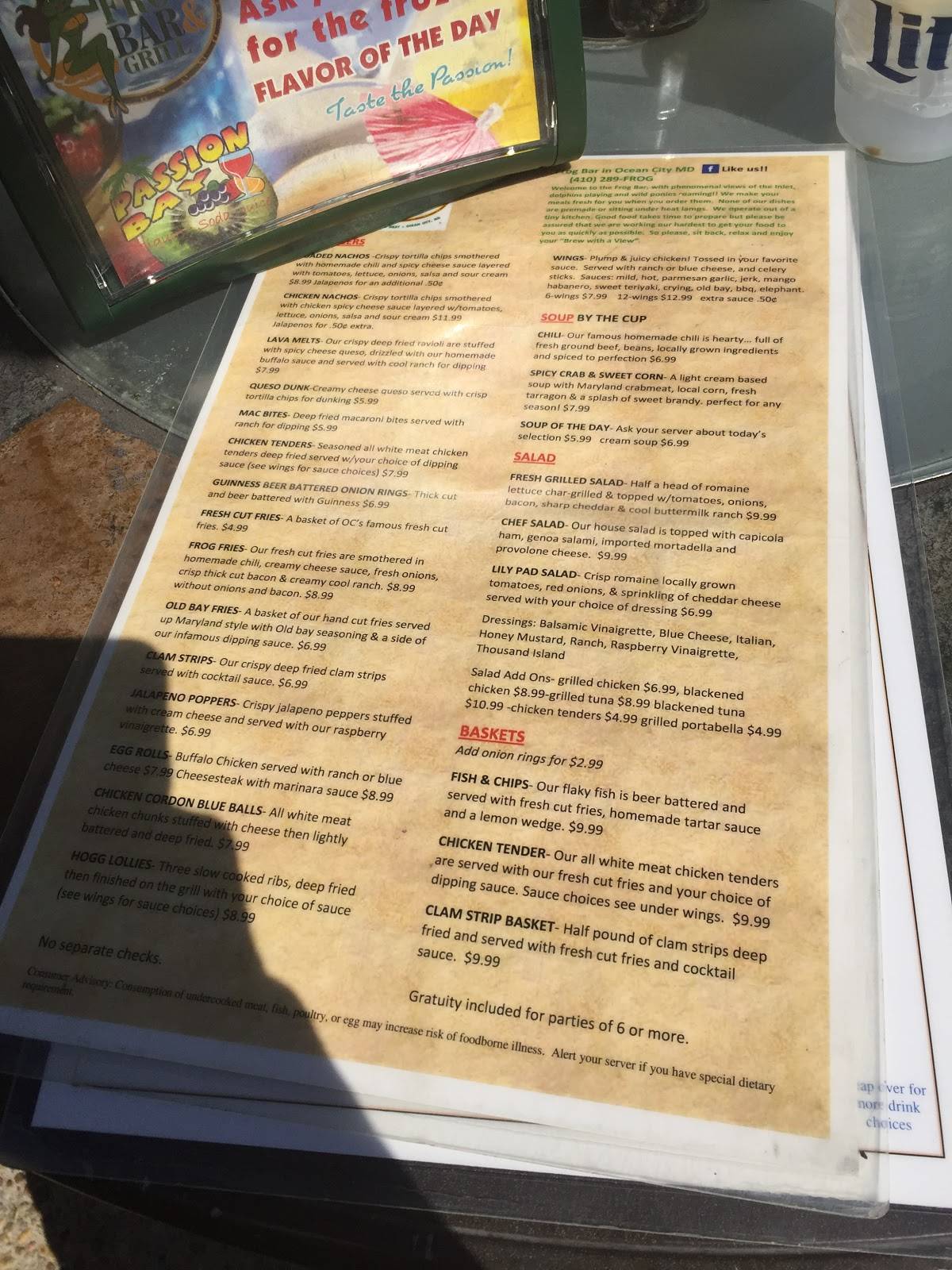 Menu at Frog Bar & Grill, Ocean City, 221 Wicomico St
