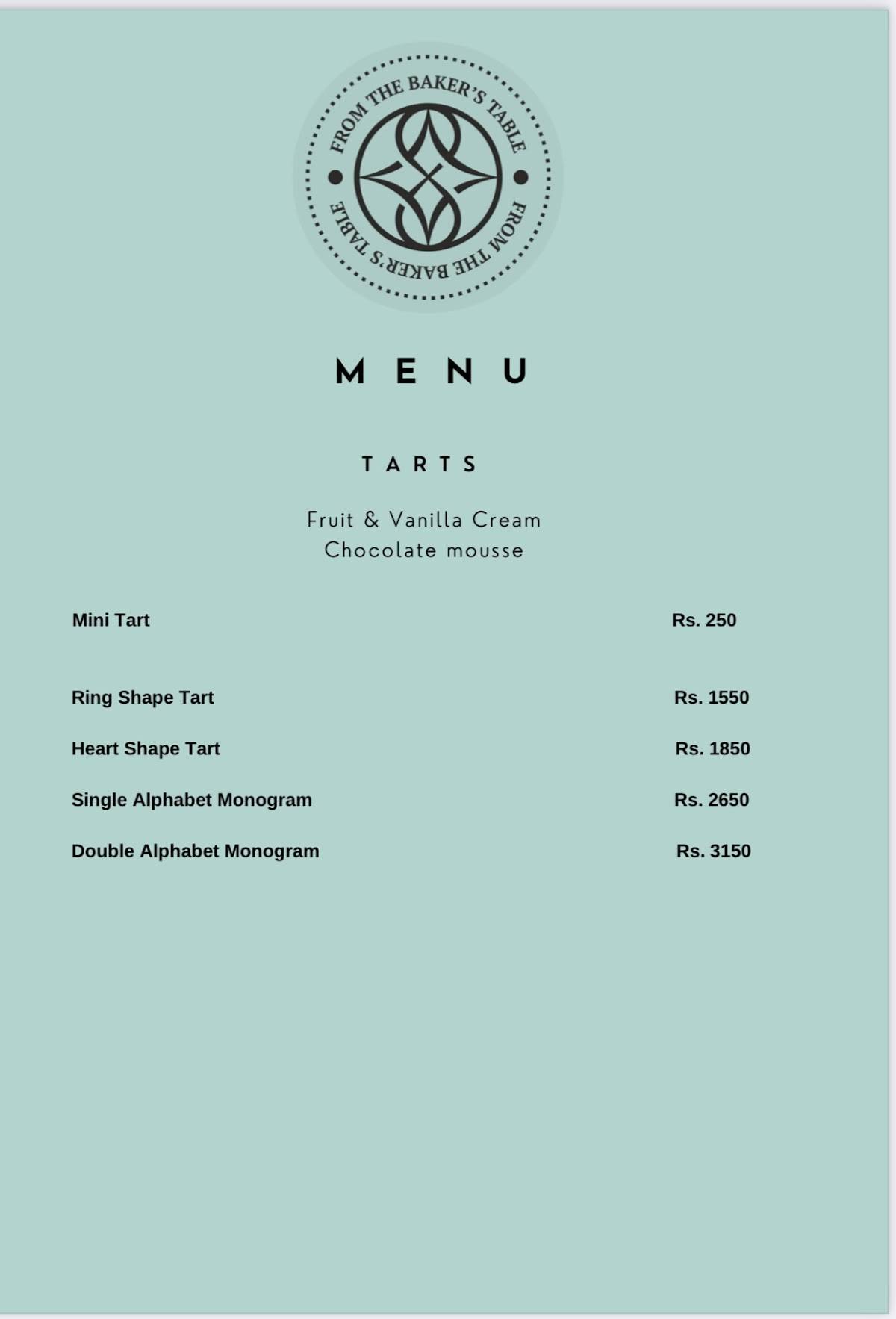 Menu at From The Baker's Table, Ahmedabad