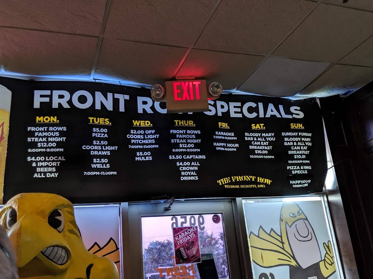 Menu at Front Row pub & bar, Clive, Swanson Blvd