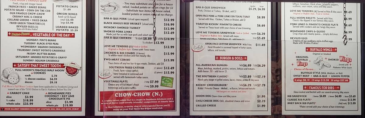 Menu at Full Moon Bar-B-Que, Birmingham, N Chalkville Rd