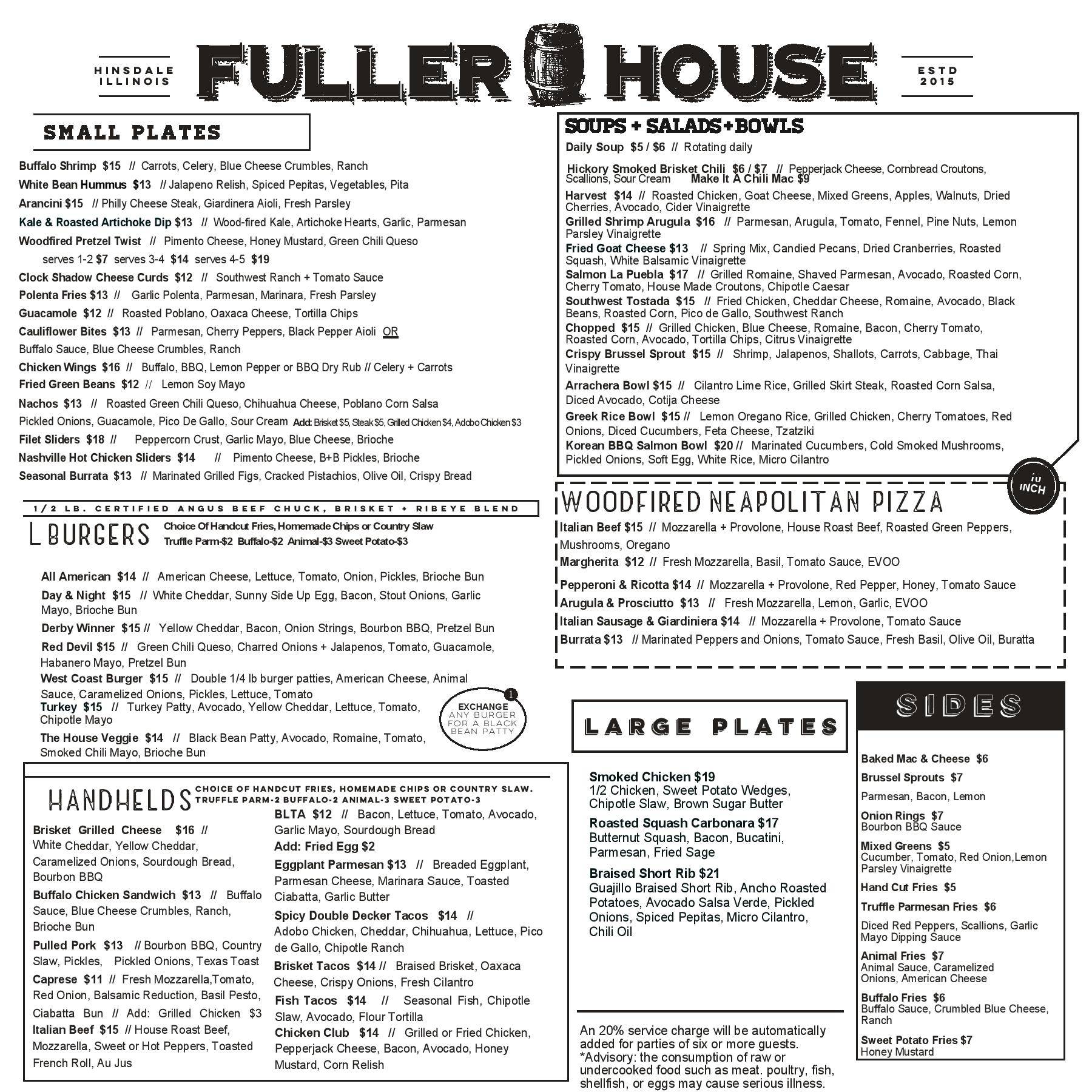 Menu at Fuller House pub & bar, Hinsdale