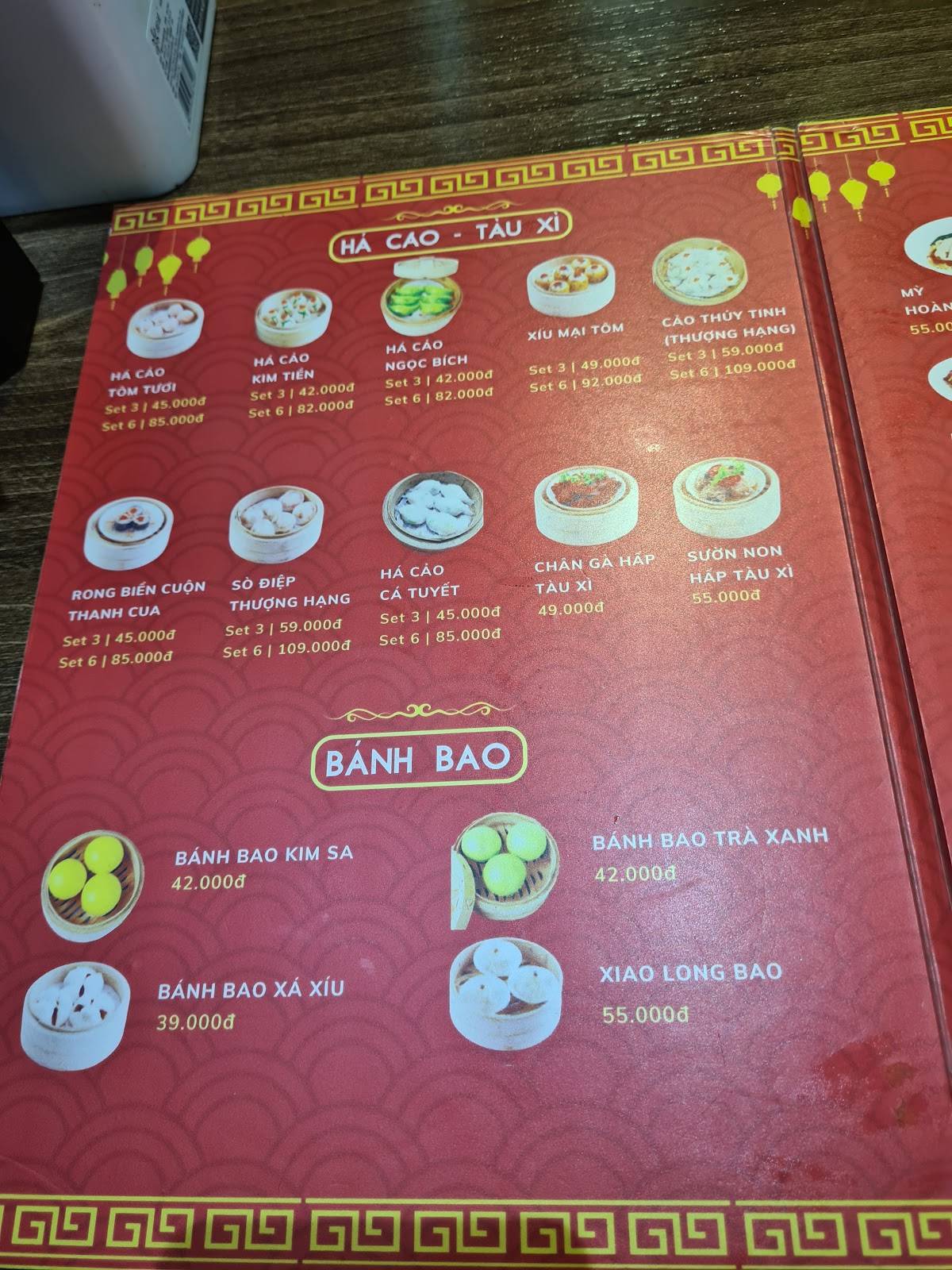 Menu at Fungha Dimsum restaurant, Hanoi