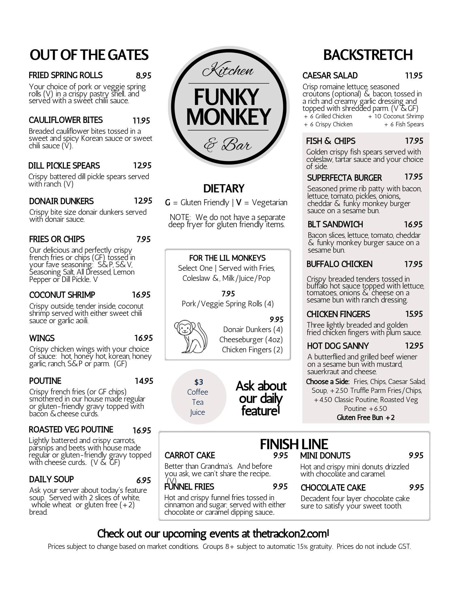 Menu at Funky Monkey Kitchen + Bar, Lacombe