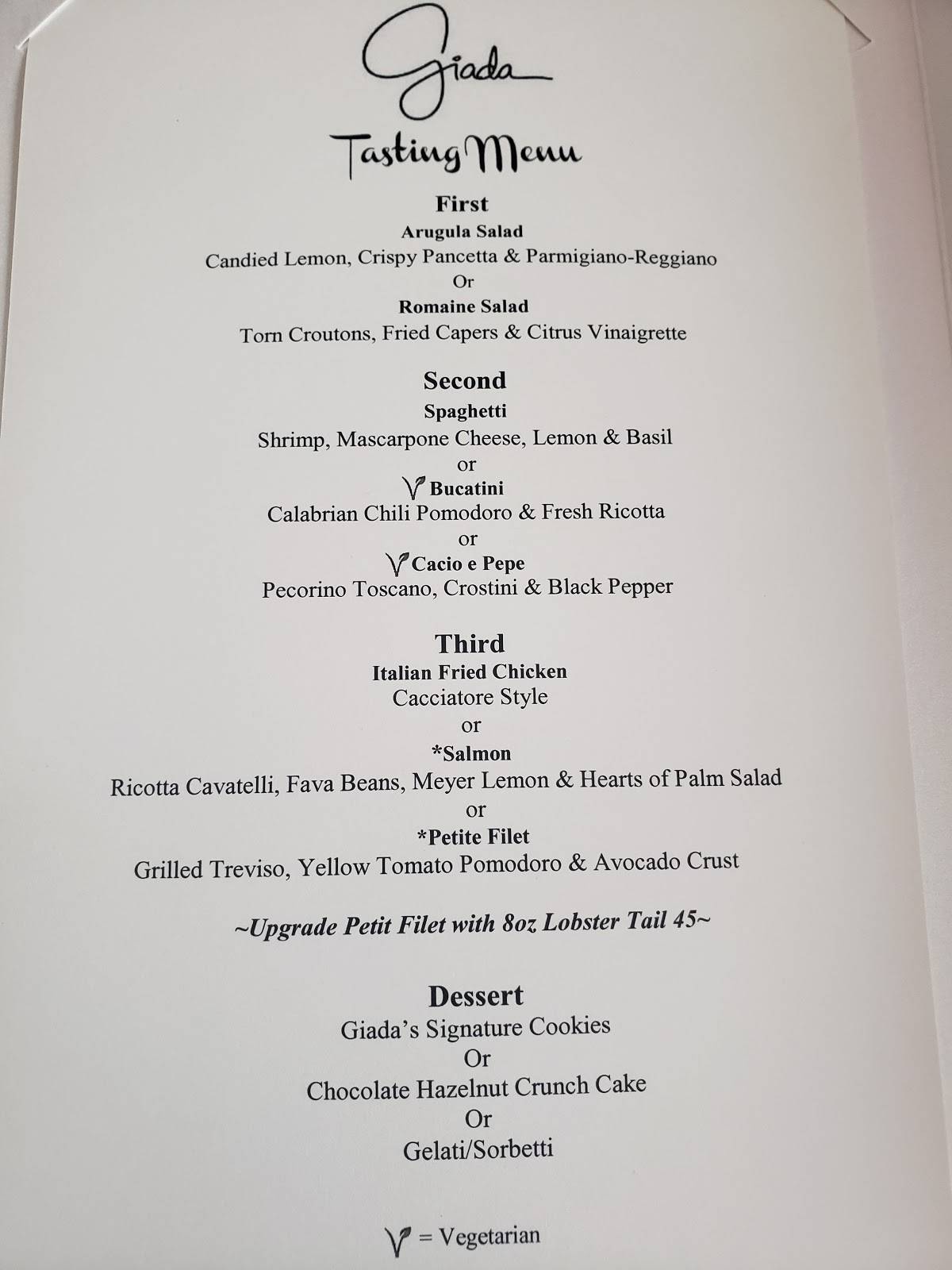 Menu at Giada at The Cromwell restaurant, Las Vegas, Las Vegas Blvd S