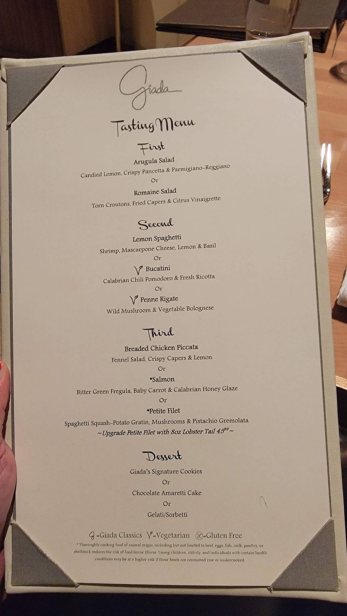 Menu at Giada at The Cromwell restaurant, Las Vegas, Las Vegas Blvd S