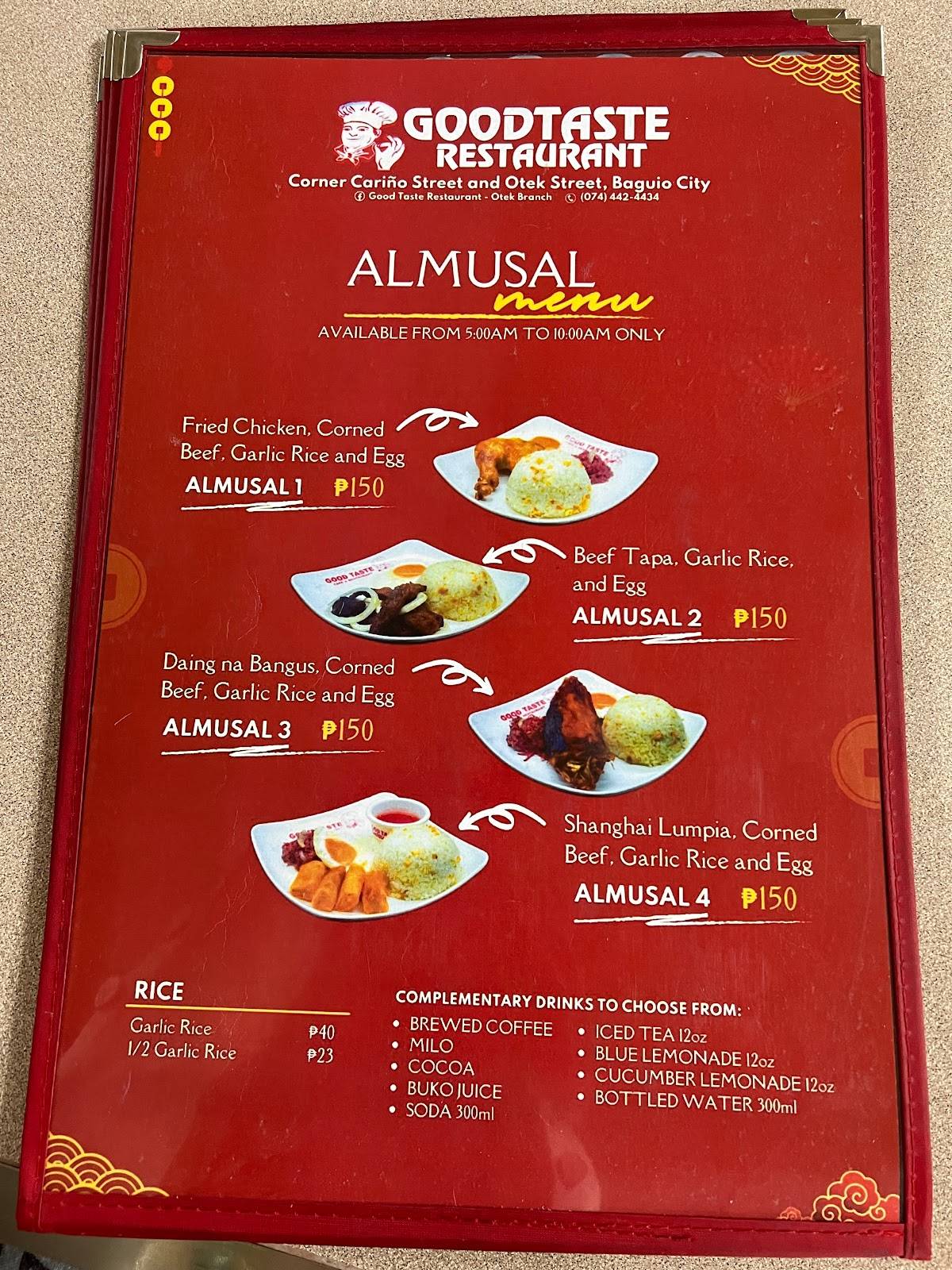 Menu at GOODTASTE RESTAURANT, Baguio, Otek St