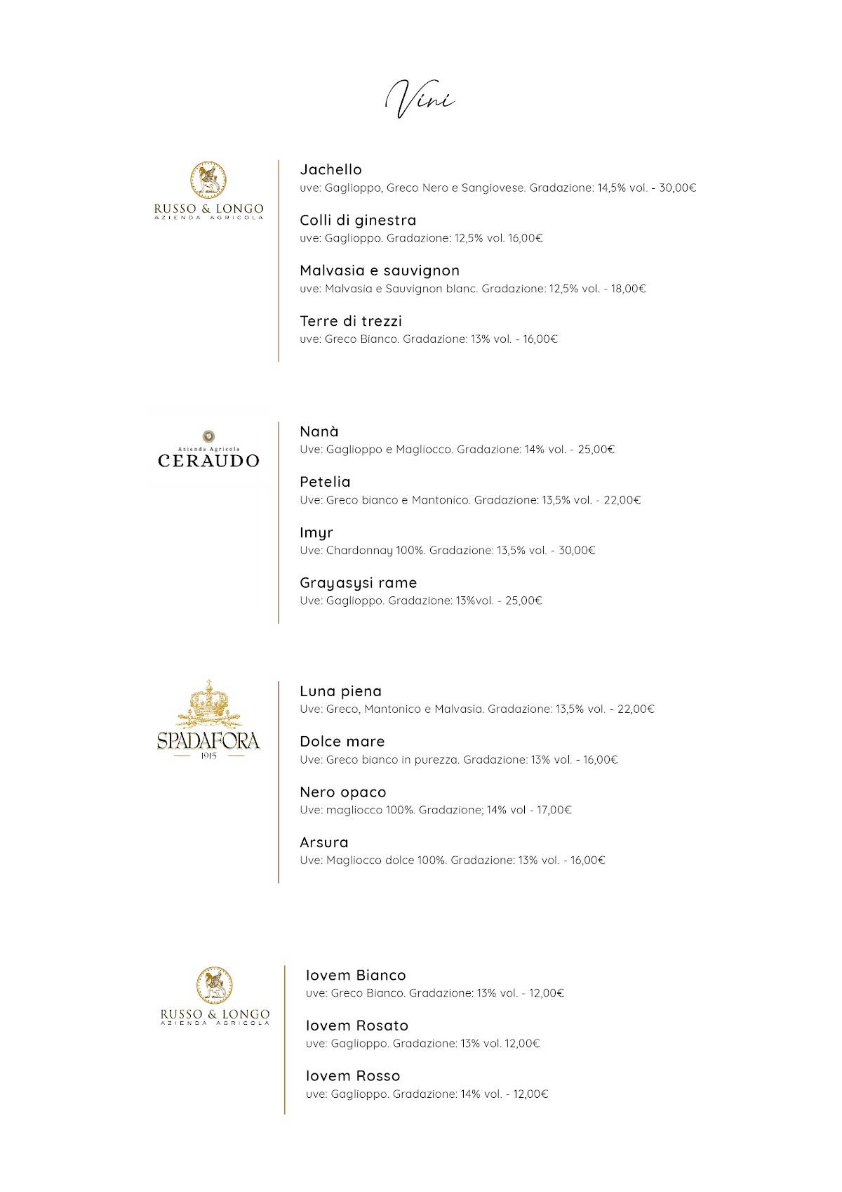 Menu at GOYA restaurant, Catanzaro, Via Gaspare Toraldo