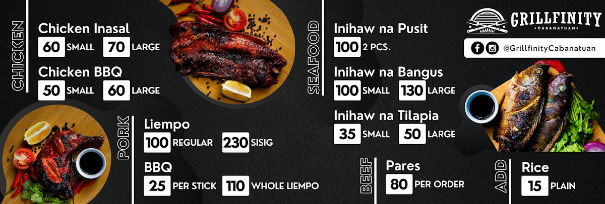 Menu at GRILLFINITY Cabanatuan restaurant, Cabanatuan City