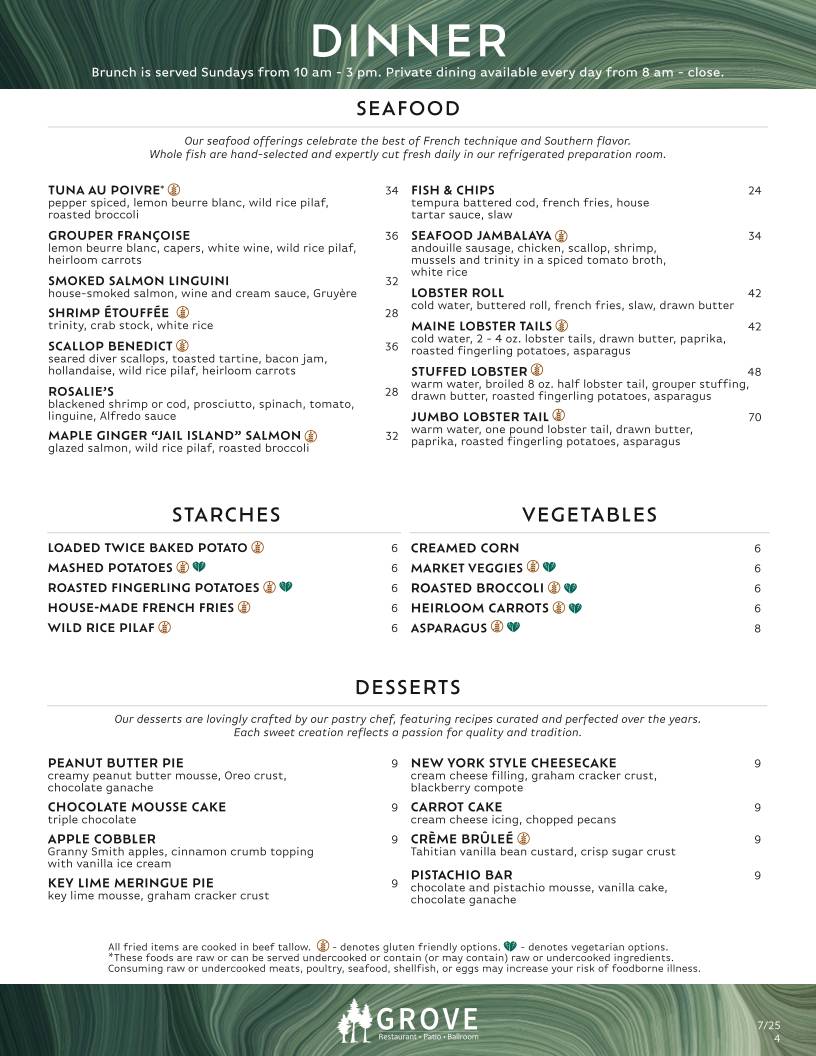 Menu at GROVE restaurant, Lakewood Ranch