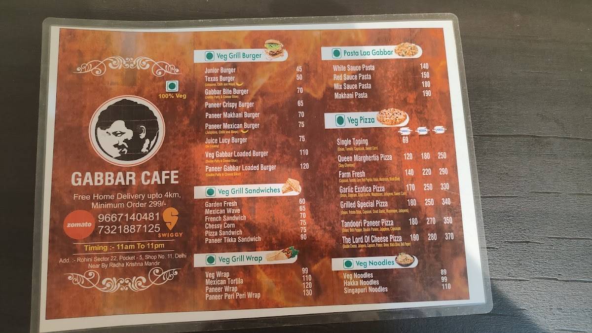 Menu at Gabbar cafe, New Delhi