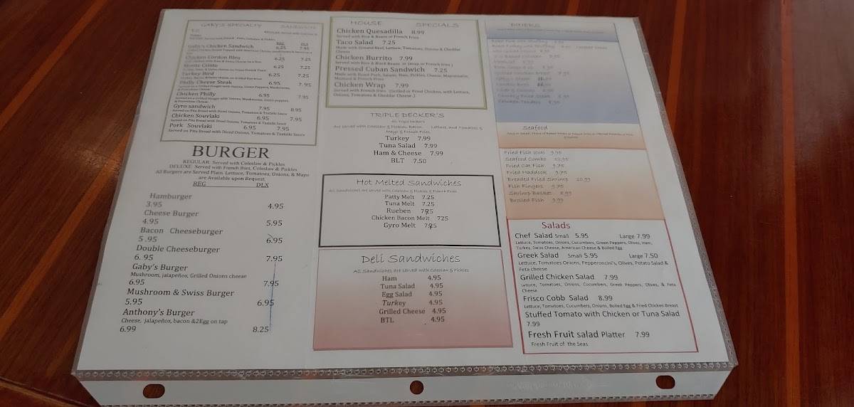 Menu at Gaby's Family Restaurant, Clearwater
