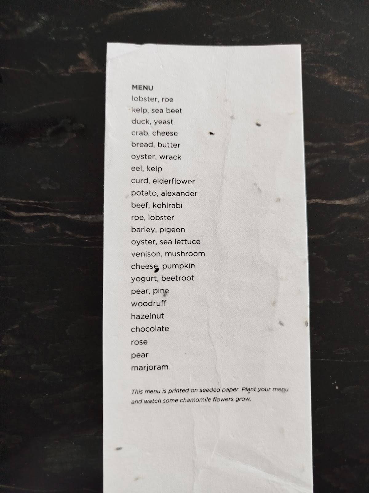 Menu at Aniar restaurant, Galway, 53 Lower Dominick Street