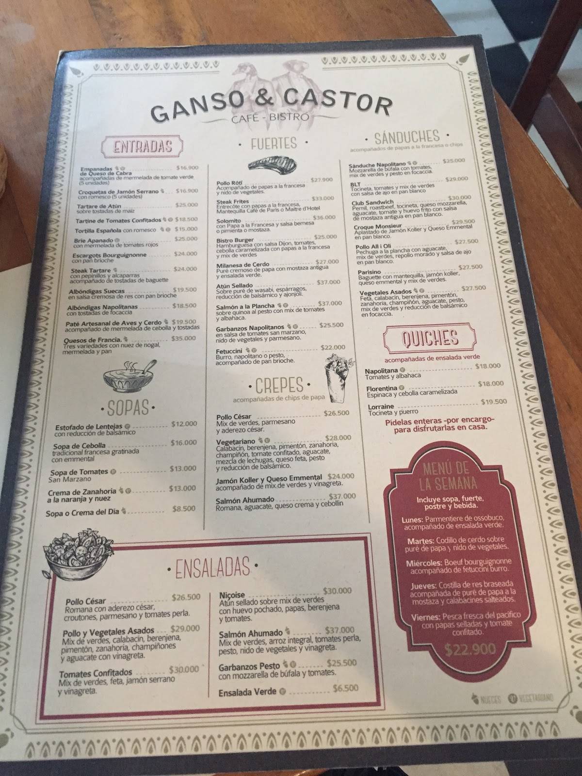 Menu at Ganso y Castor Café - Bistró - Divina Eucaristía, Colombia