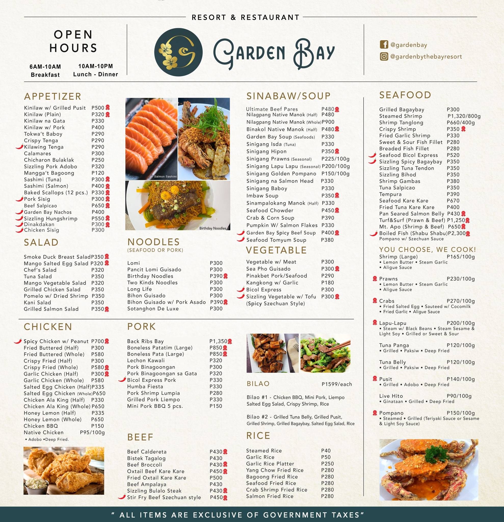 Menu at Garden Bay Resort & Restaurant Davao City, Davao City
