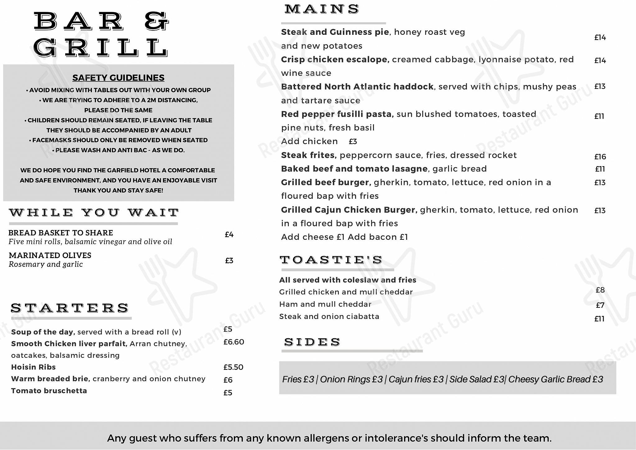 Menu at Bar Grill Restaurant, Stepps
