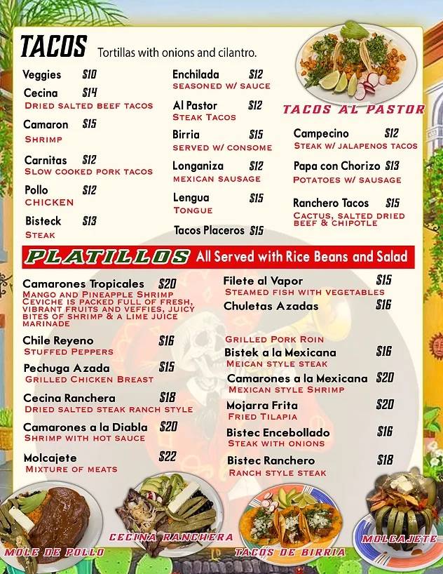 Menu at Garibaldi Mexican restaurant, Beachwood
