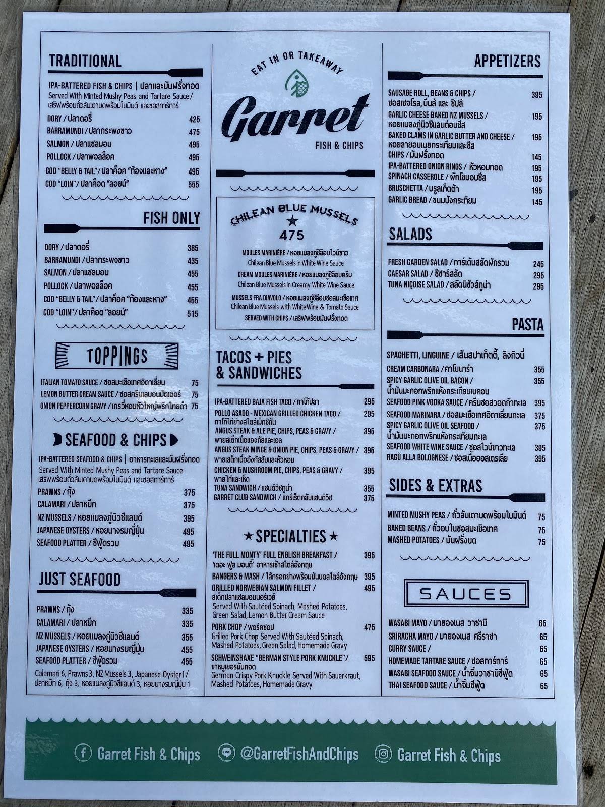 Carta del restaurante Garret Fish & Chips - Ari, Bangkok