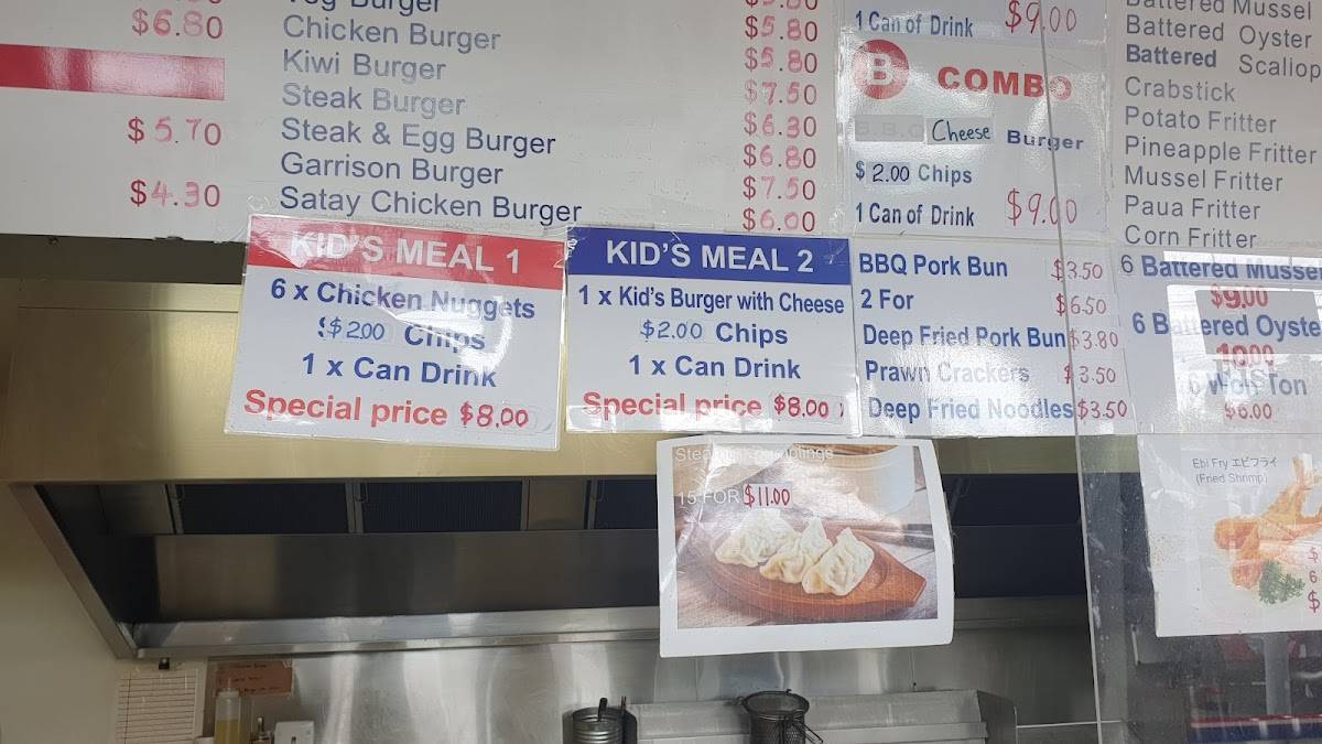 Menu at Garrison Takeaways restaurant, Auckland