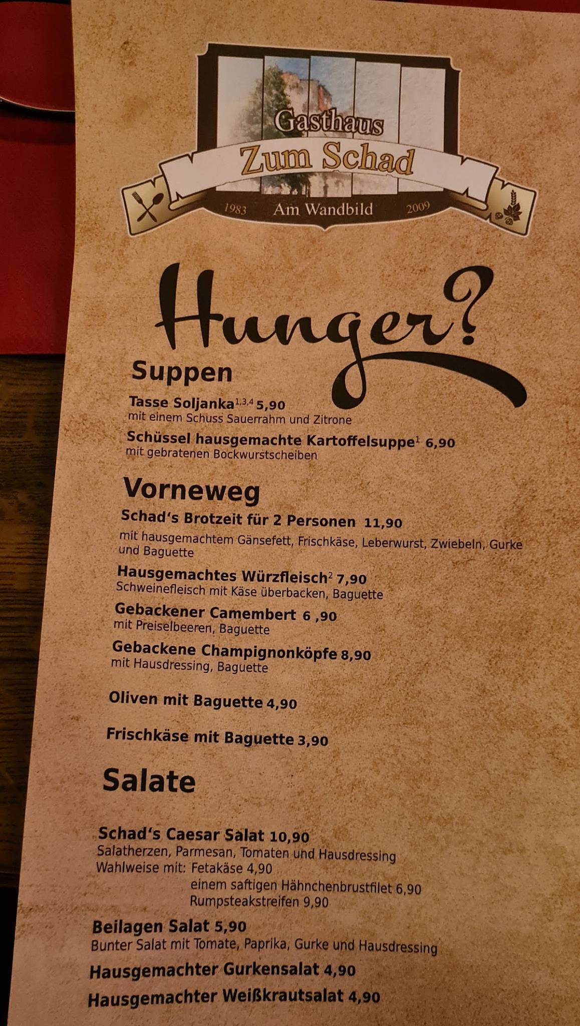 Speisekarte von Gasthaus "Zum Schad" pub & Bar, Halle (Saale)