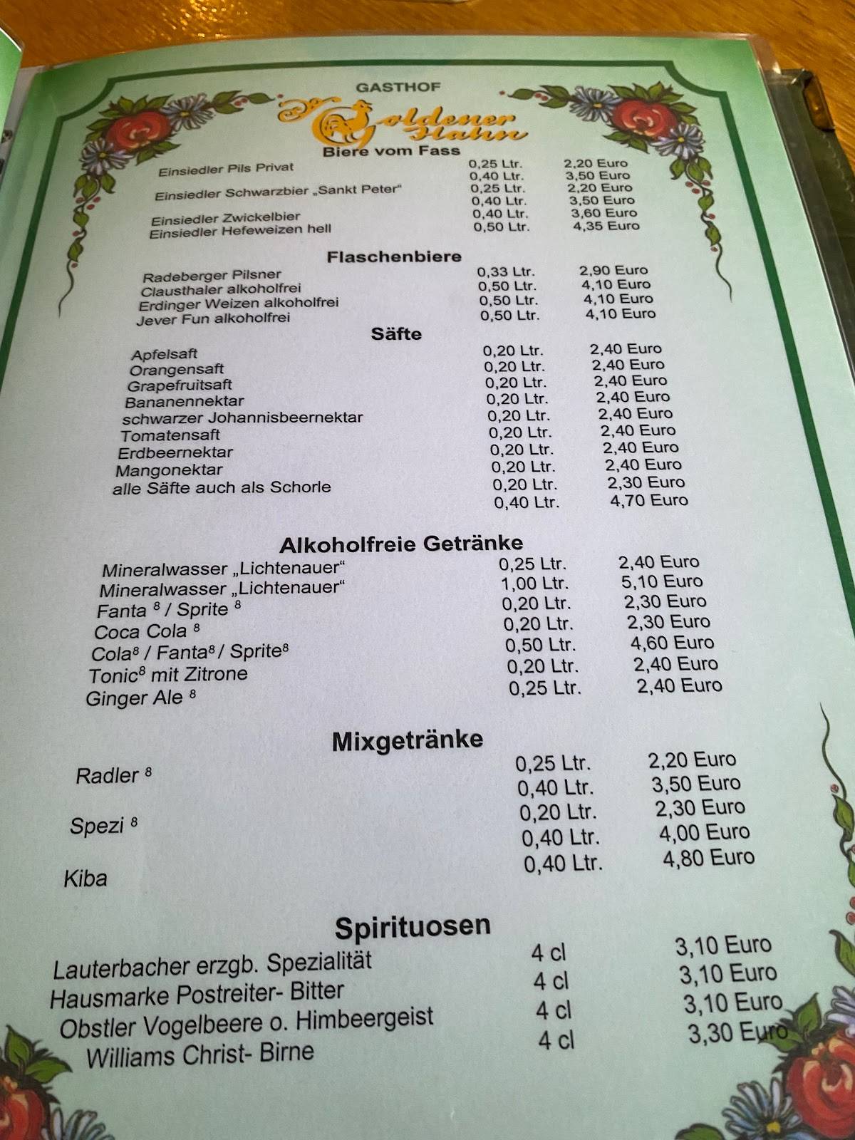 Speisekarte von Gasthof Goldener Hahn restaurant, Chemnitz