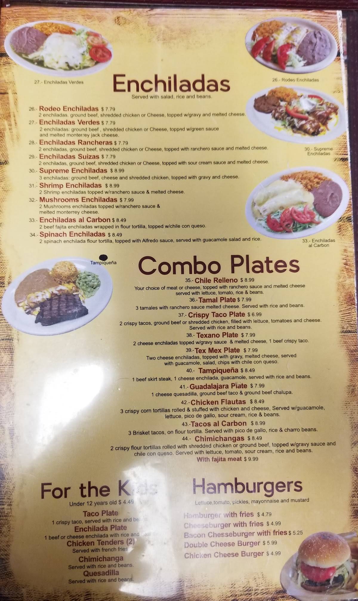 Menu at New Rodeo Mexican Grill restaurant, Gatesville, 309 TX-36