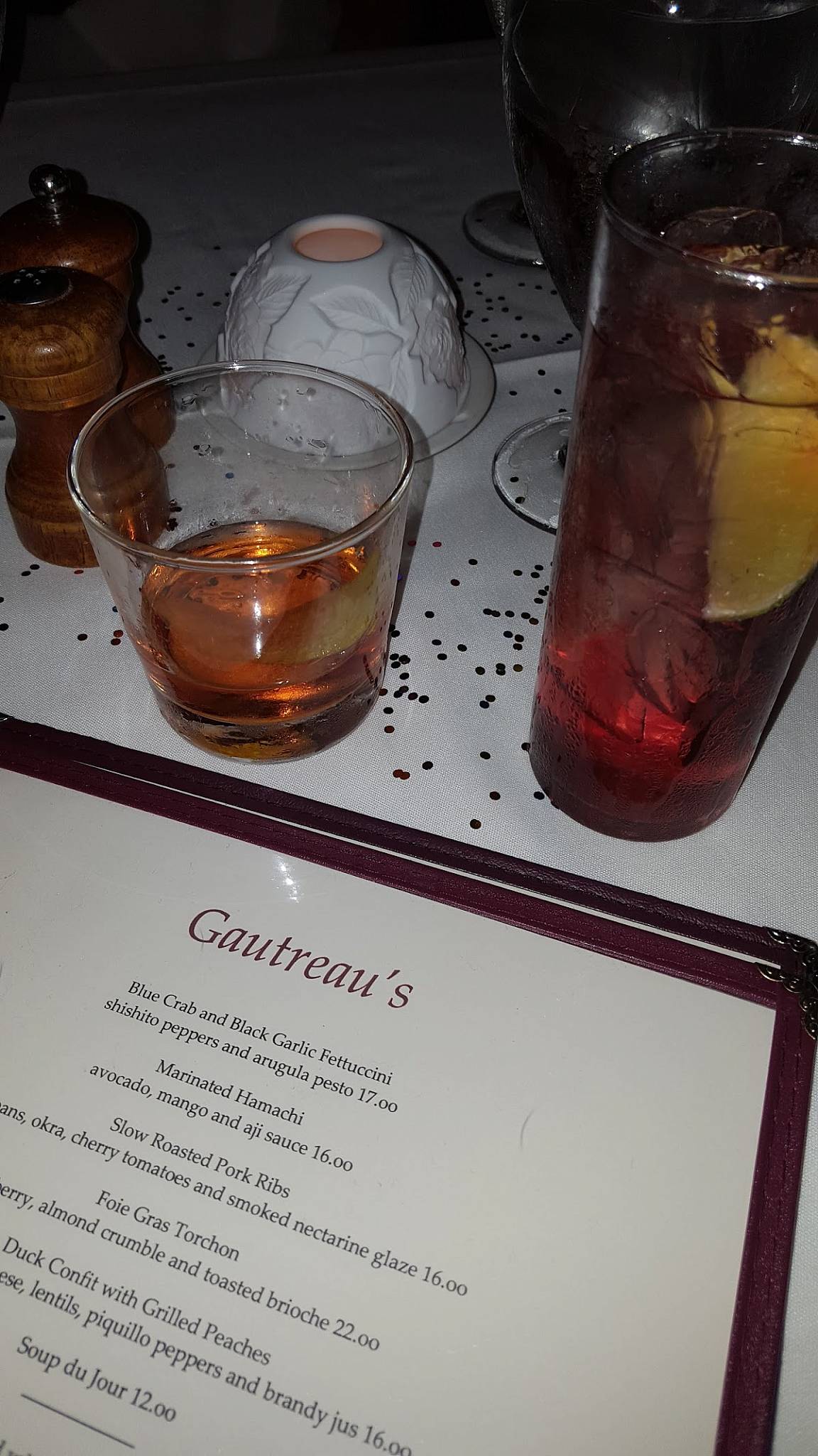 Menu at Gautreau's Restaurant, New Orleans