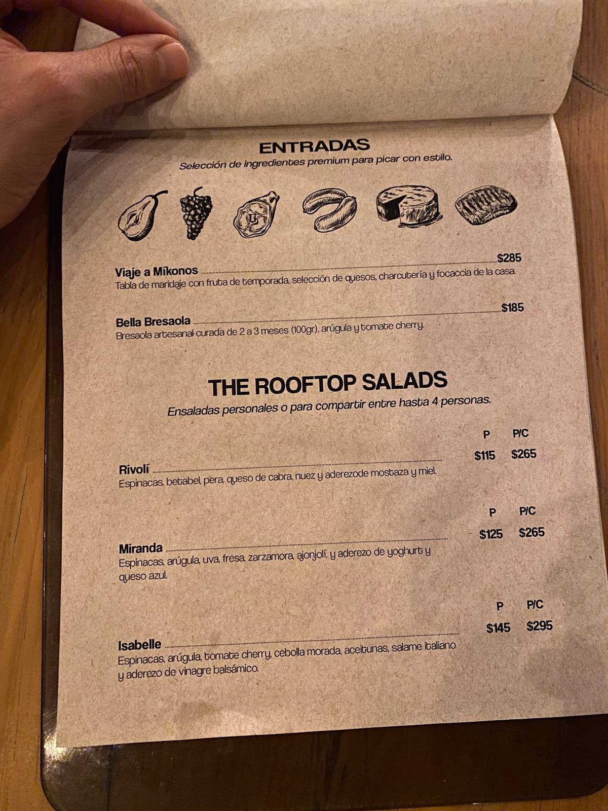 Menu at Gaya Rooftop restaurant, Oaxaca