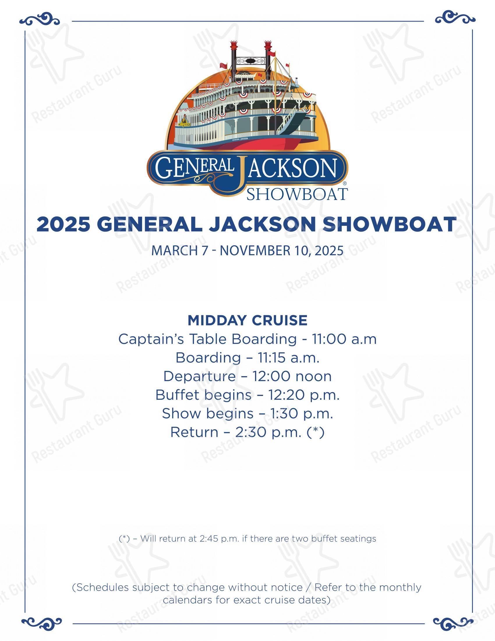 Menu at General Jackson Showboat restaurant, Nashville