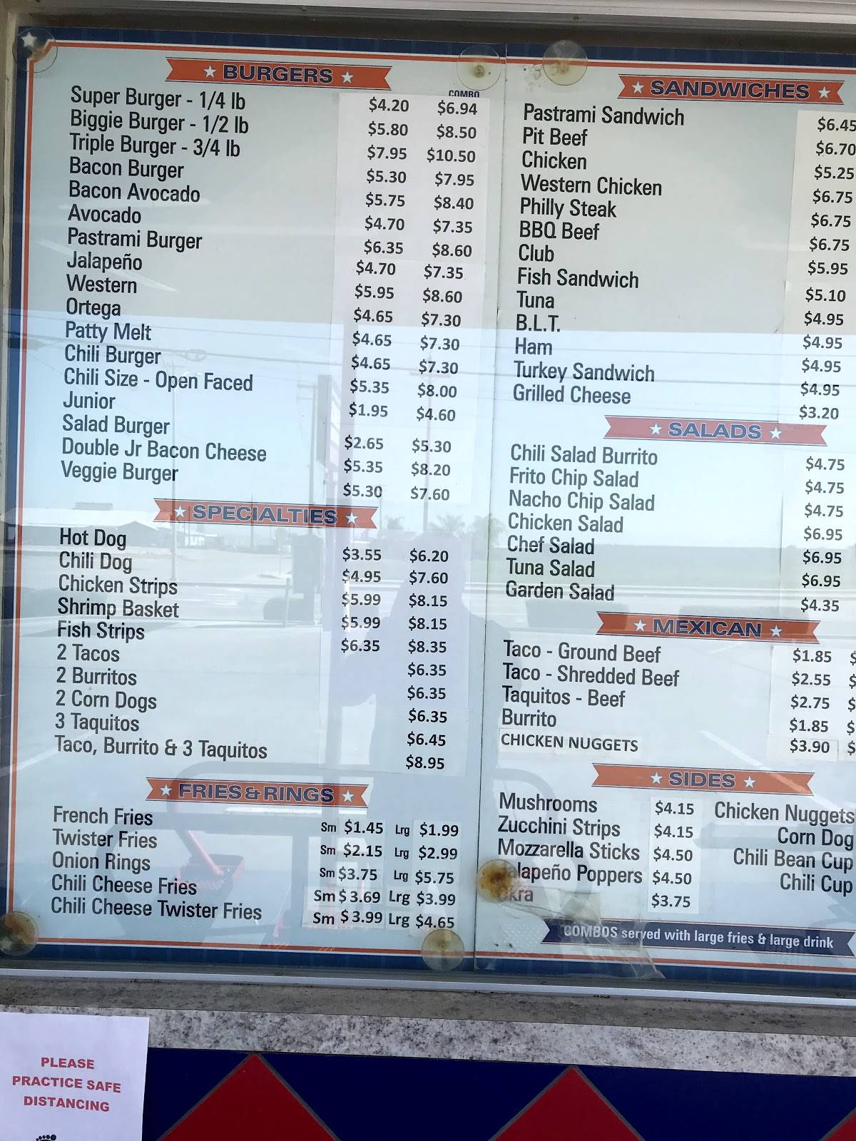 Menu at Generals Headquarters restaurant, Shafter