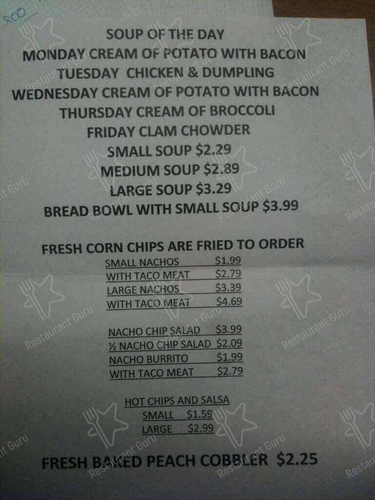 Menu at Generals Headquarters restaurant, Shafter