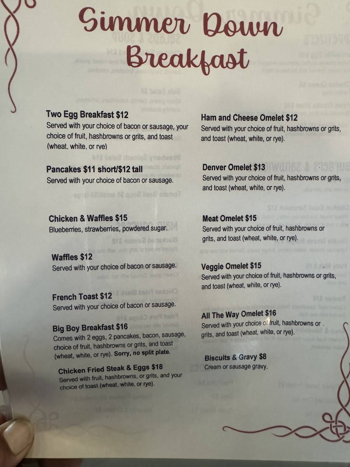 Menu at Simmer Down Cafe, Georgetown