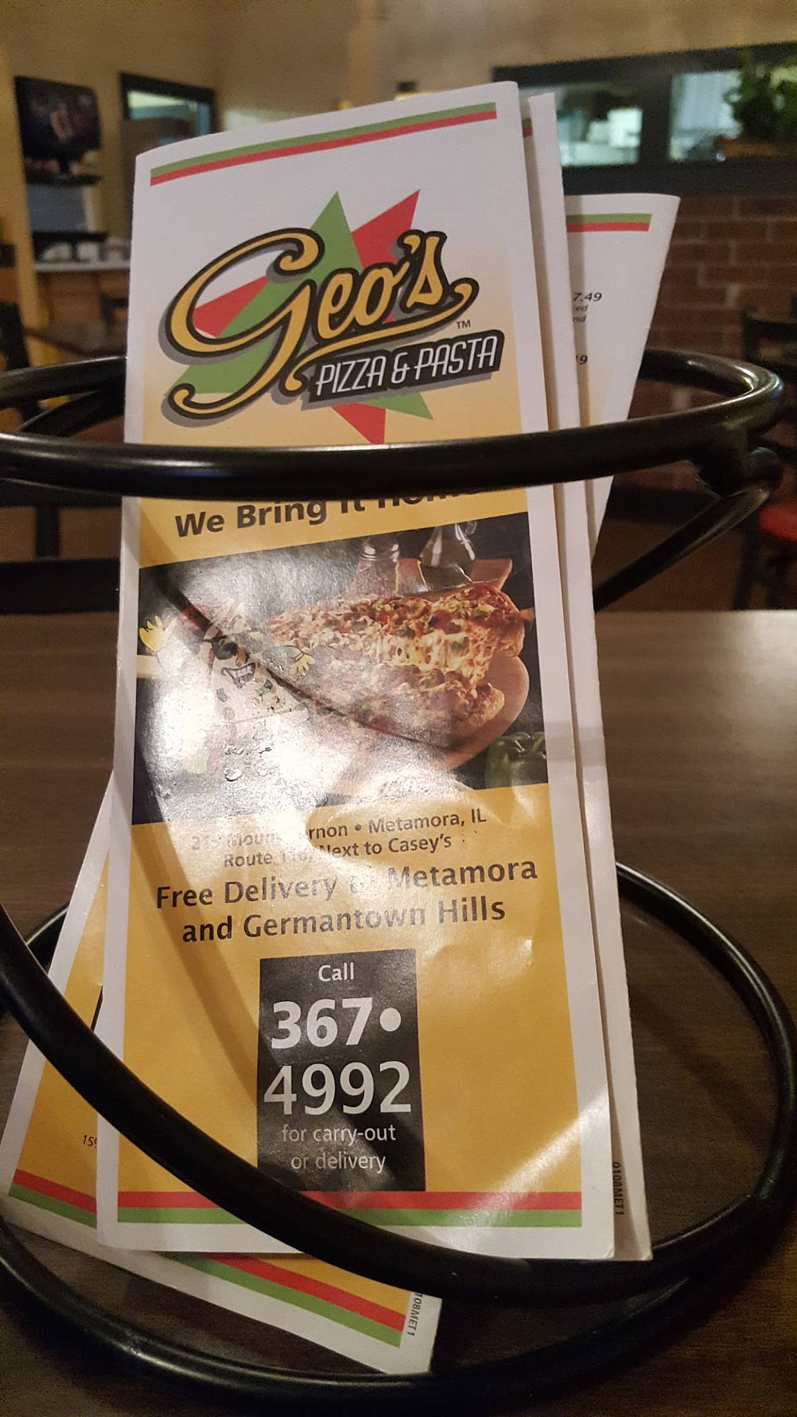 Menu at Geo's Pizza pizzeria, Metamora