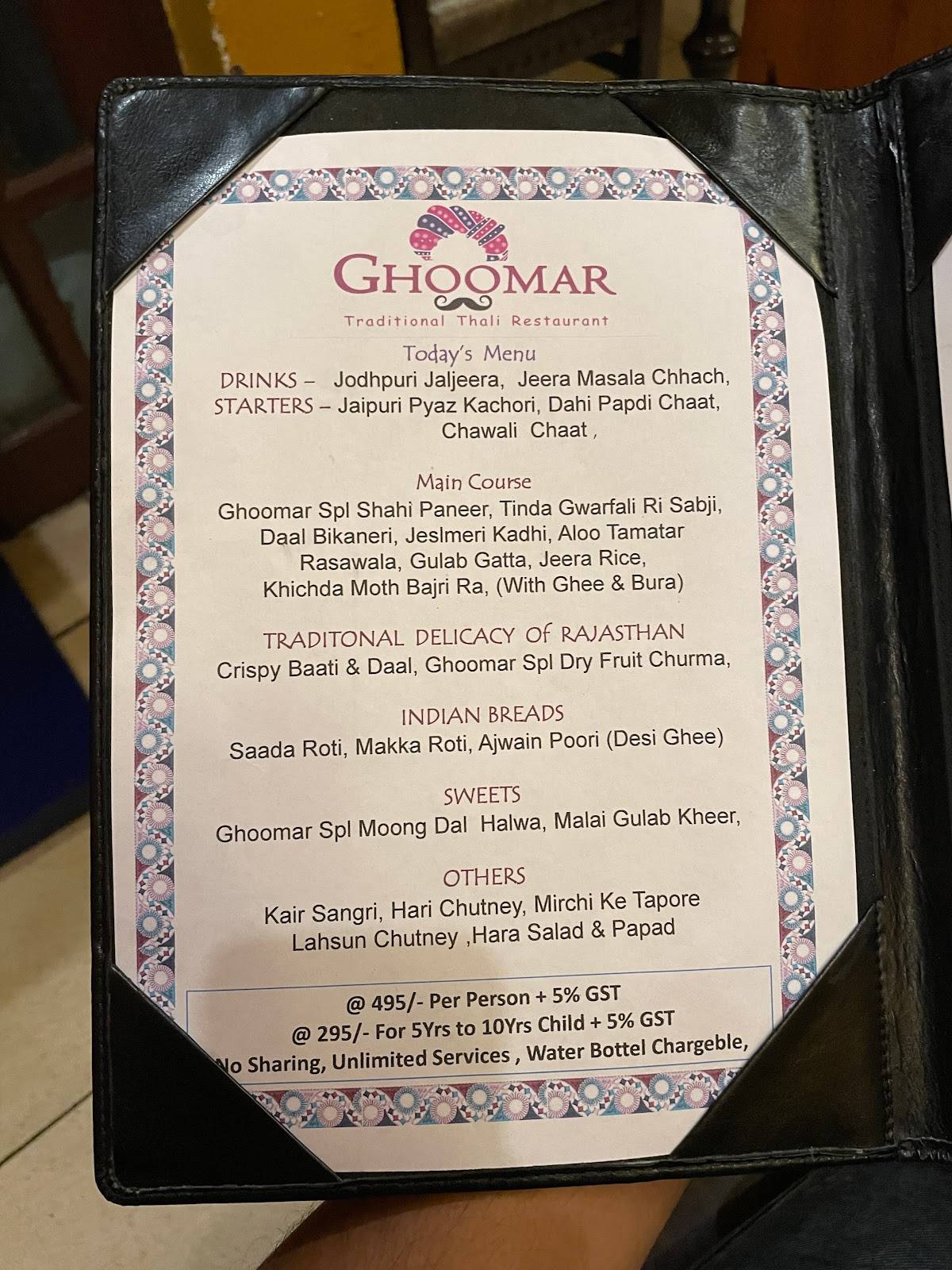 Menu at Ghoomar Traditional Thali Restaurants - Connaught Place, New ...