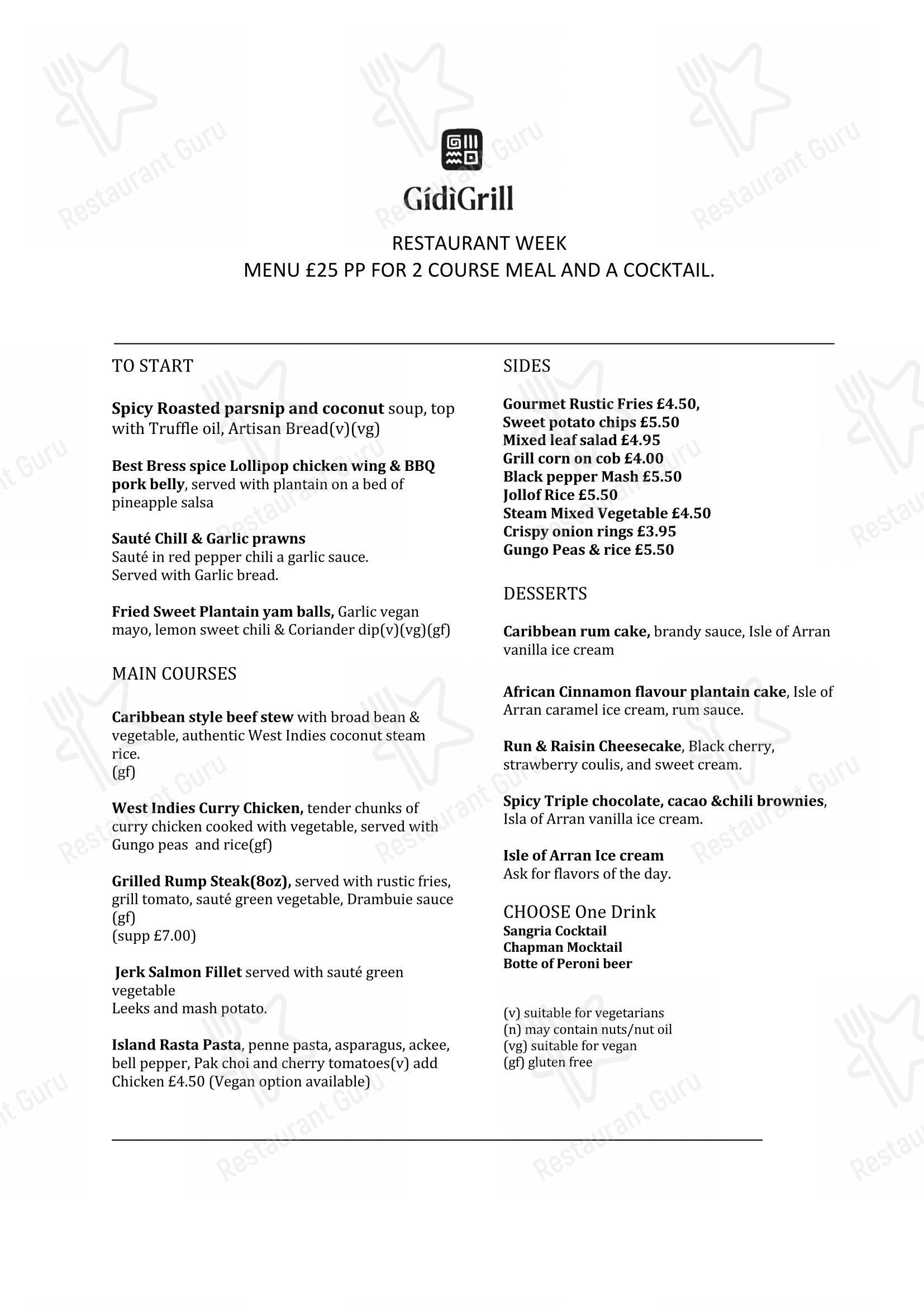 Menu at Gidi Grill, Aberdeen restaurant, Aberdeen