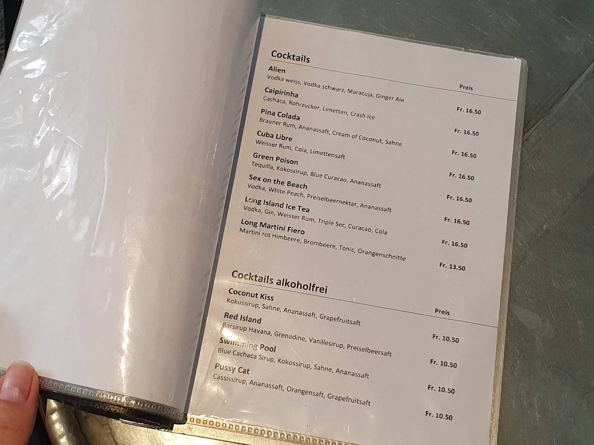 Menu at Giger-Bar Kalchbühl, Chur