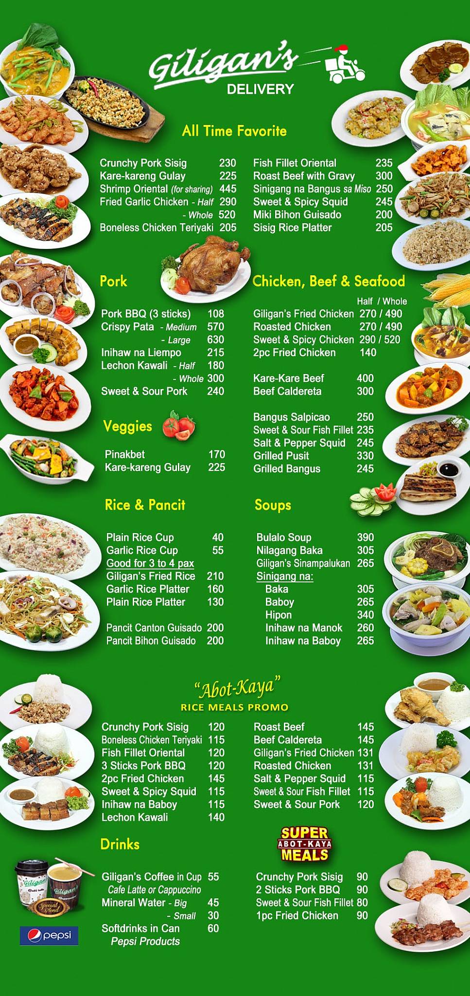Menu at Giligan's restaurant, Lipa, The Outlets at Lipa