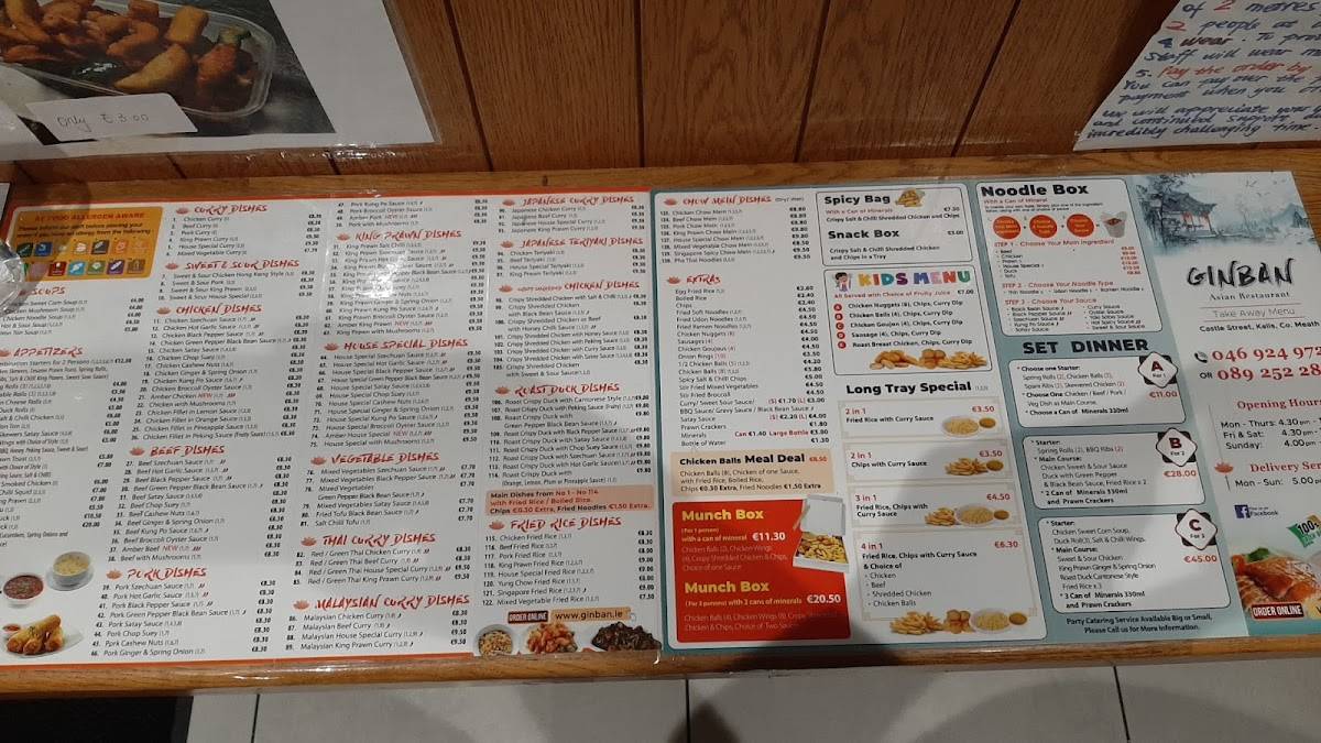 Menu at Ginban Restaurant & Takeaway, Kells
