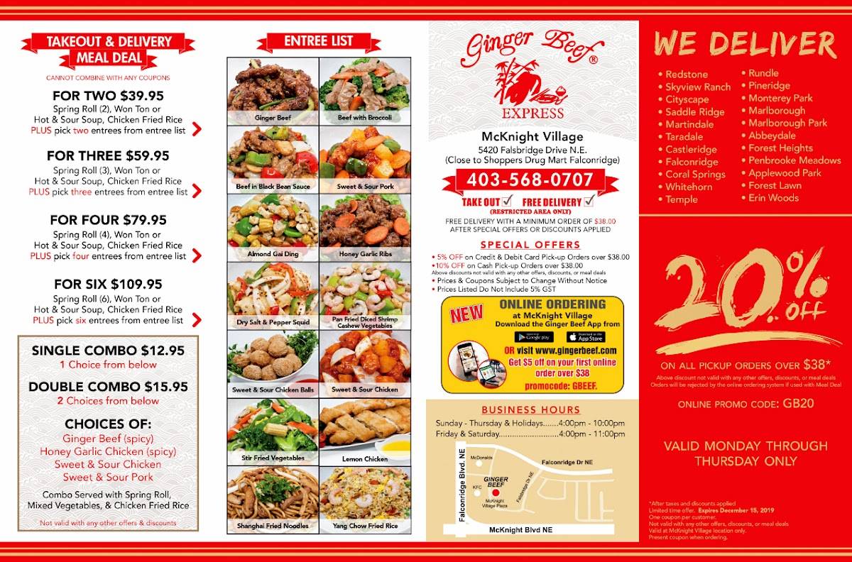 Menu at Ginger Beef Express restaurant, Calgary, Macleod Trail SE #580
