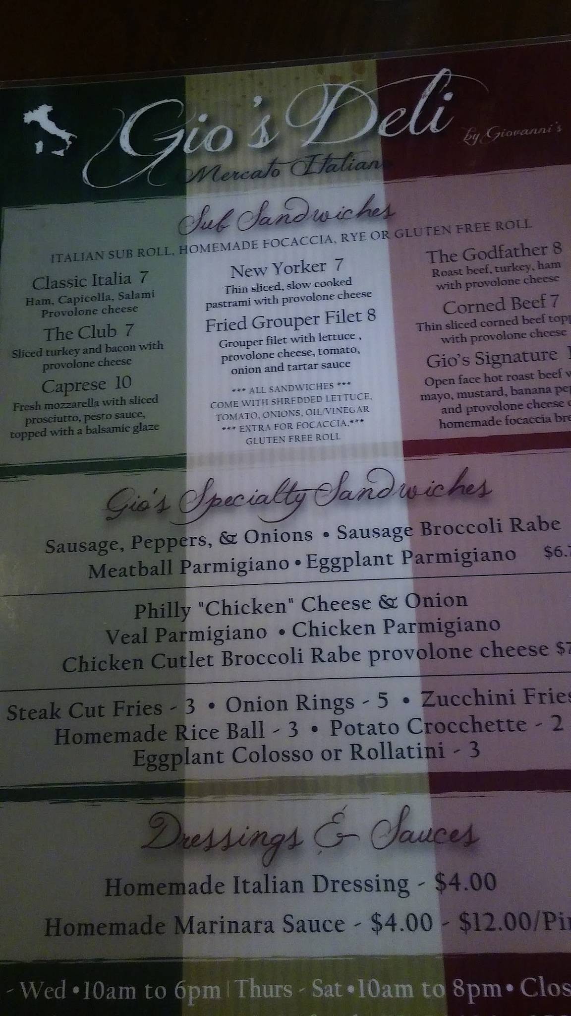 Menu at Gio's Deli cafe, Oxford