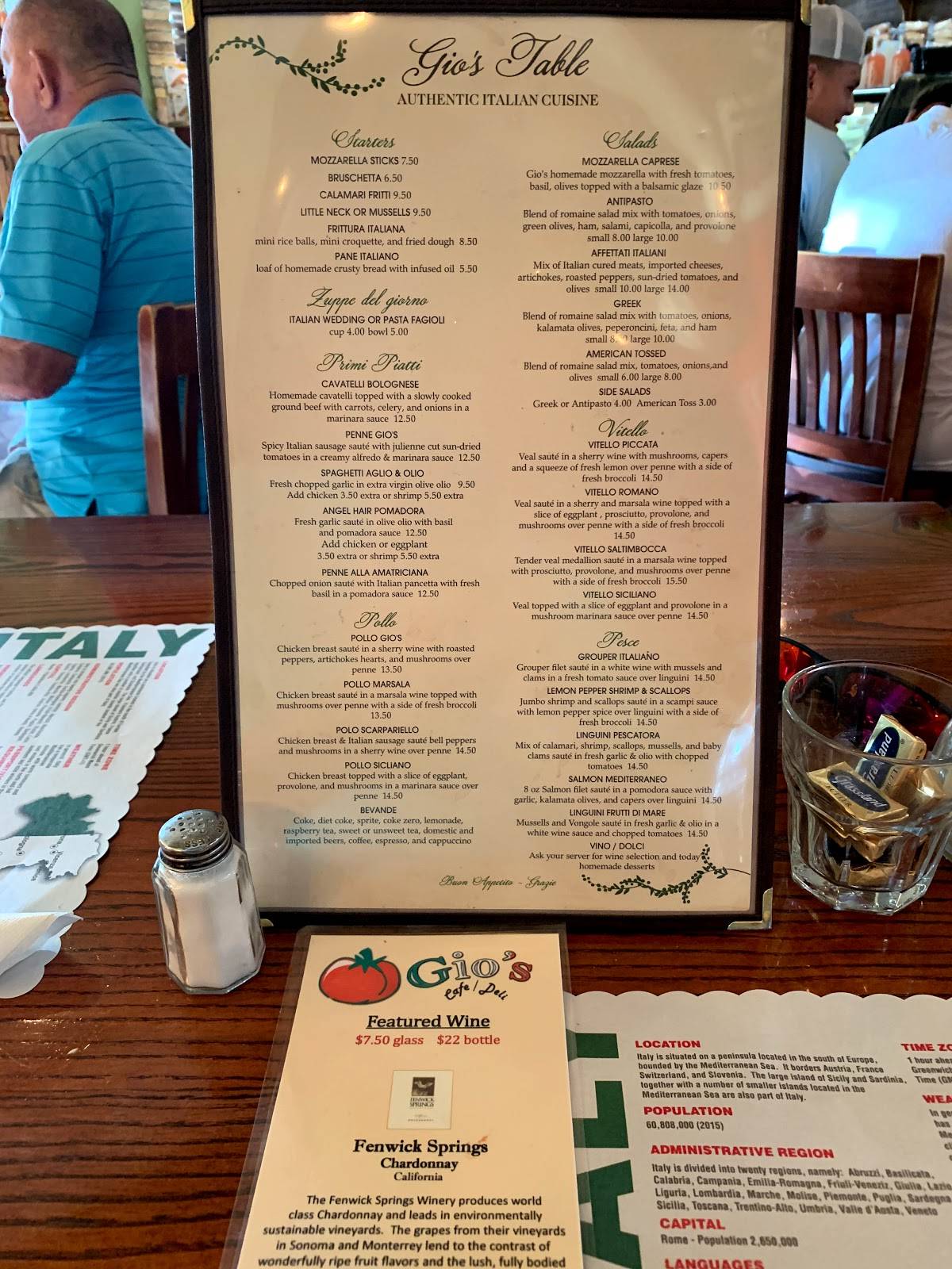 Menu at Gio's Deli cafe, Oxford