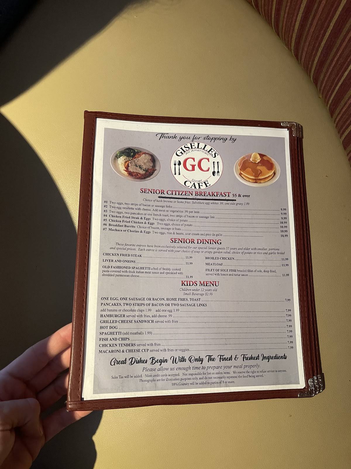 Menu at Giselle’s Cafe, Phelan