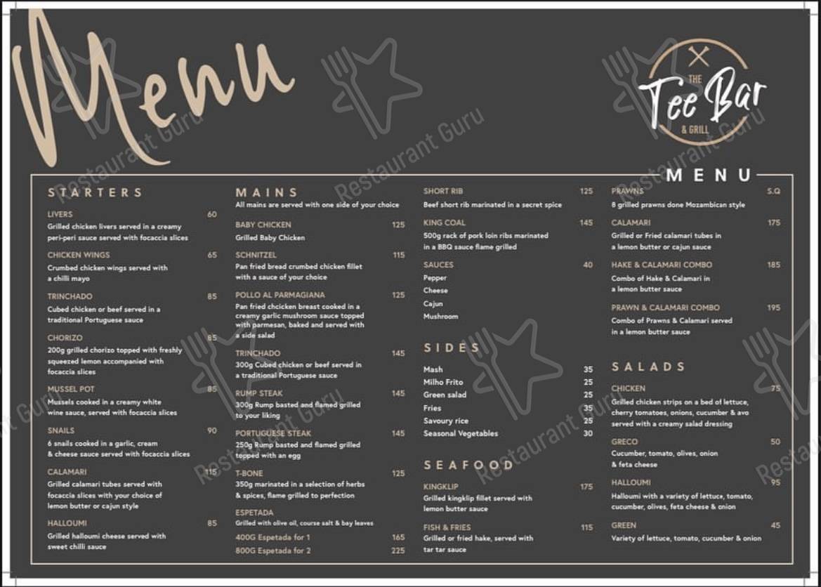 Menu at Glendower Golf Club, Edenvale